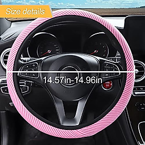 LoyaForba Car Steering Wheel Cover, Breathable Striped Mesh Auto Steering Wheel Protector, Universal Elastic Anti-Slip 15 inch for Men Women, Car Interior Accessories Fit for Most Vehicles (Pink)