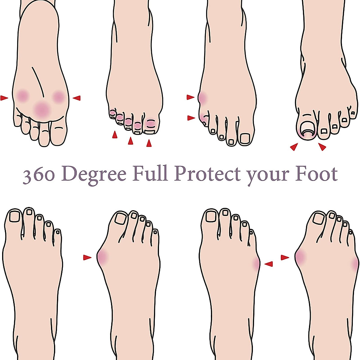 Silicone Toe Protectors for High Heel, Toe Pads, Gel Toe caps, Reusable Toe Sleeve for Women Pain Relief