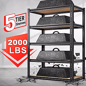 REIBII 72" Garage Shelving Heavy Duty Storage Shelves 2000LBS Garage Shelves 5 Tier Metal Storage Shelving Unit Adjustable Garage Storage Shelves for Craft Warehouse Pantry Basement 72''*35.5''*11.8''