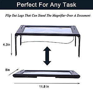 Hands-Free Magnifying Glass Large Full-Page Rectangular 3X Magnifier LED Lighted Illuminated Foldable Desktop Portable for Elder