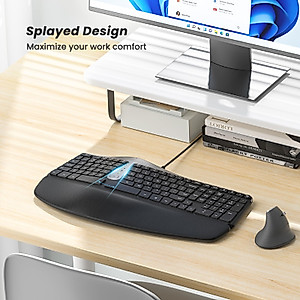 Nulea RT02 Ergonomic Keyboard, Wired Split Keyboard with Pillowed Wrist and Palm Support, Featuring Dual USB Ports, Natural Typing Keyboard for Carpal Tunnel, Compatible with Windows/Mac