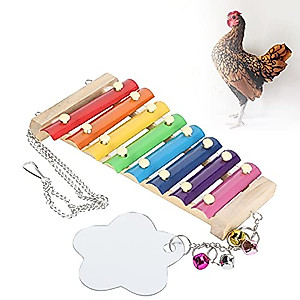 LZKW Chicken Xylophone Toy, Chicken Toys Chicken Coop Pecking Toy Non‑Toxic Natural with Mirror Bell 8 Metal Keys for Parrots for Attracting Chicken for Hens