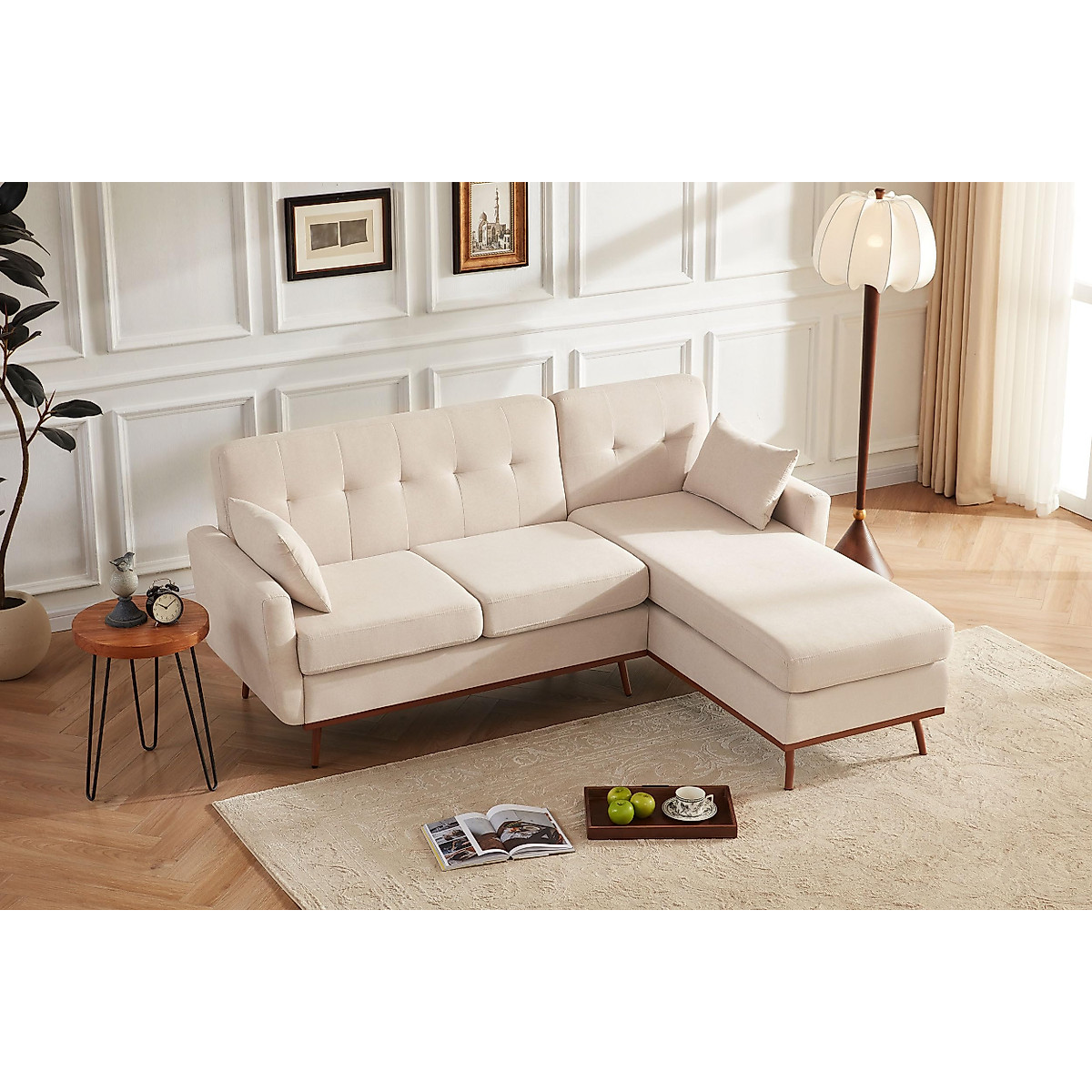 Weture 80" L Shape Couch with Extended Convertible Chaise, Comfy Sectional Couches for Living Room, 3 Seater Couch L Shaped Sofa for Small Spaces(Linen-Beige)