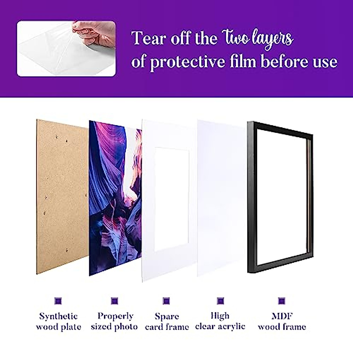 TWING Picture Frames 12x12 Set of 3, Black Large Gallery Wall Frame Set Display Photos 8 x 8 with Mat or 12 x 12 without Mat Wall Mounting Composite Wood