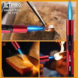 JETPRO Multipurpose Windproof Pen Lighter Butane Refillable Gas Torch Lighter Adjustable Jet Flame for Grill Candle Camping (Butane Gas Not Included) (Red)