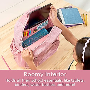 Bentgo® Kids Backpack - Glitter Designed Lightweight 14” for School, Travel & Daycare - Roomy Interior, Durable & Water-Resistant Fabric & Loop for Lunch Bag (Glitter Edition - Petal Pink)