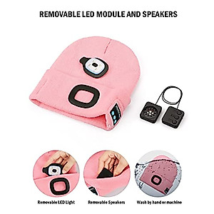 Bluetooth Beanie Hat with Light, Unisex USB Rechargeable LED Headlamp Cap with Headphones, Built-in Speakers & Mic Winter Knitted Night Lighted Music Hat, Gifts for Men Him Husband Men and women