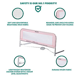 Dream On Me Adjustable Mesh Bed Rail in Pink, Two Height Levels, Breathable and Durable Fabric, Lightweight and Portable Bed Rail for Toddlers, Double Pack