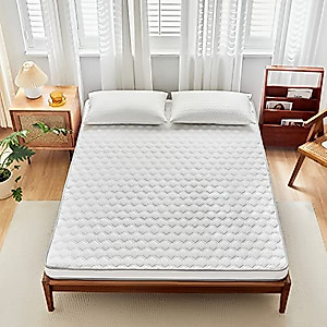 Memory Foam Mattress Topper 4 Inches with Supportive, High-Density Foam - 2 Layer Hybrid Cooling Bed Topper with Knitted Cotton & Charcoal Skin Friendly Cover - Queen Size