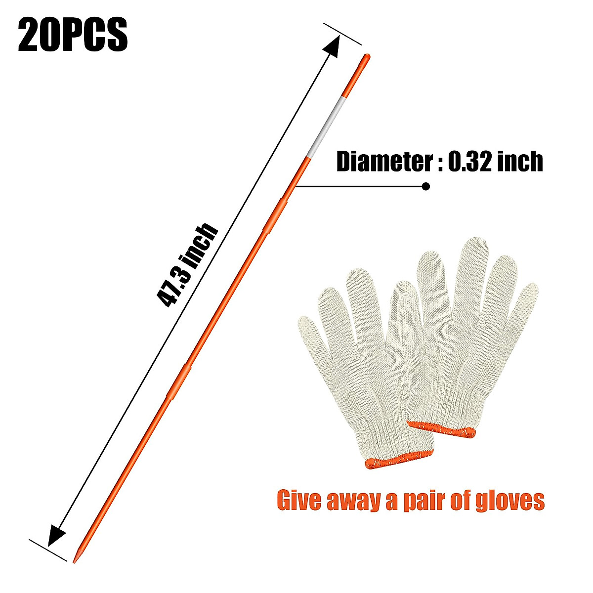 20Pcs Driveway Markers,4Ft Driveway Reflective Poles, Orange Fiberglass Snow Stakes with Reflective Tape for Easy Visibility at Night for Parking Lots, Walkways and Garages Ski Slopes Road (20)