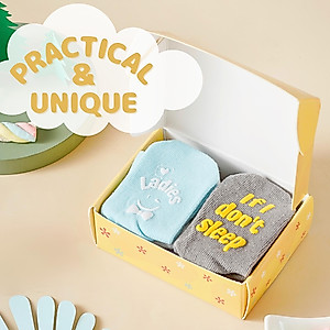 InnoBeta Baby Socks Set with Funny Quotes (4 Pairs) Newborn/Infant Socks for Baby Shower, Gender Reveal 3-12 Months, Gender Neutral