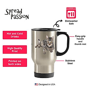 Grey Tabby Cat Travel Mug - Funny Insulated Tumbler- Novelty Birthday Christmas Anniversary Gag Gifts Idea