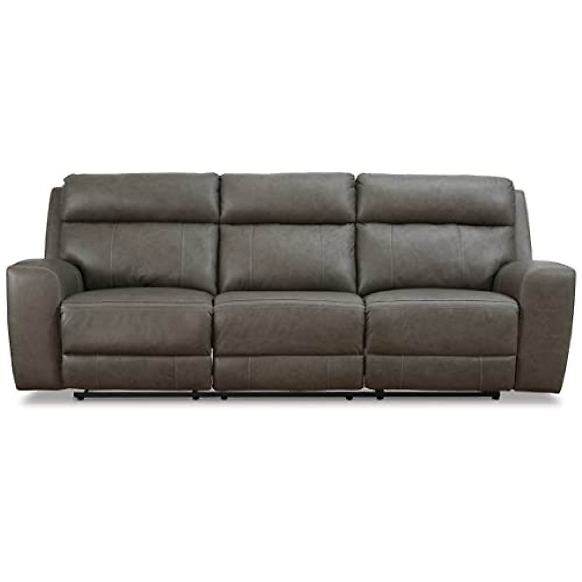 Signature Design by Ashley Roman Contemporary Tufted Leather Power Reclining Sofa with Adjustable Headrest, Gray