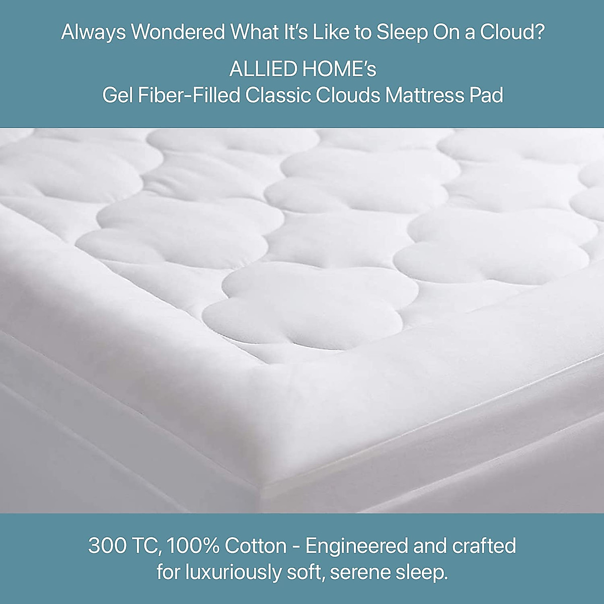 Allied Home Gel Fiber Filled Plush Mattress Topper - Mattress Cover 300TC Cotton Hotel Mattress Topper - Down-Alternative Mattress Pad California King - 72” x 84” x 2
