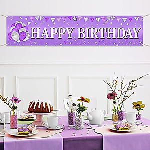 Purple and Silver Happy Birthday Banner Decorations for Women Girl, Purple silver Happy Birthday Yard Banner Party Supplies, 10th 16th 21st 30th 40th 50th 60th 70th 80th 90th Bday Sign Outdoor Indoor