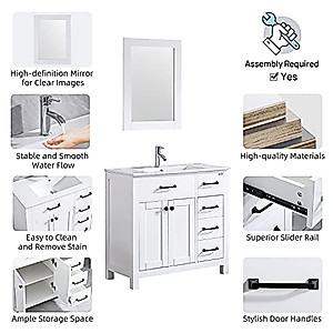 wonline 36" Bathroom Vanity and Sink Combo Cabinet Undermount Ceramic Vessel Sink Chrome Faucet Drain with Mirror Vanities Set