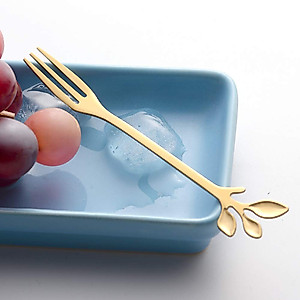 AnSaw Gold Small Swan Base Holder With Gold 20Pcs 4.7Inch leaf Handle Fruit Forks Set