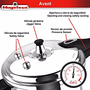 Magefesa® Avant Pressure Cooker, 6.2 Quart, made of very resistant aluminum, compatible with gas, electric, ceramic stoves, pressure canner, canning cooker pot, stove top instant fast cooking
