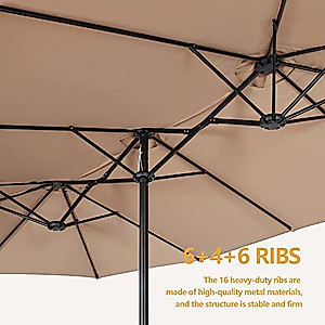 PATIO TREE 15 Ft Outdoor Umbrella Double-Sided Market Patio Umbrella with Crank, 100% Polyester, Base Included (Beige)