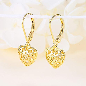 S925 Sterling Silver Heart Round Ball Dangle Drop Leverback Cage Filigree Earrings for Women