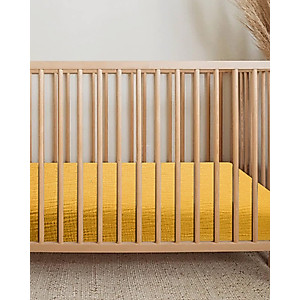 Crib Sheets for Boys Girl, Fitted Baby Toddler Bed Sheets 28" x 52", Neutral Muslin Cotton Crib Mattress Sheet with Boho Style, Soft and Breathable Comfort (Mustard Yellow, Crib Sheet)