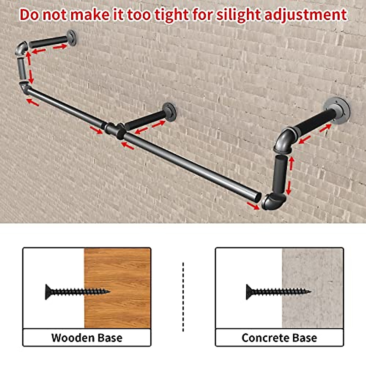 PNBO Wall Mounted Clothes Rack 59 in Length,Industrial Pipe Clothing Rack Wall Mounted Max Load 132Lb,Wall Mounted Garment Rack Space-Saving,Clothes Hanging Rod Bar Multi-Purpose Hanging