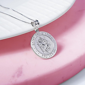 PicturesOnGold.com Saint Christopher Religious Medal - Solid Sterling Silver, 3/4 Inch Size of a Nickel