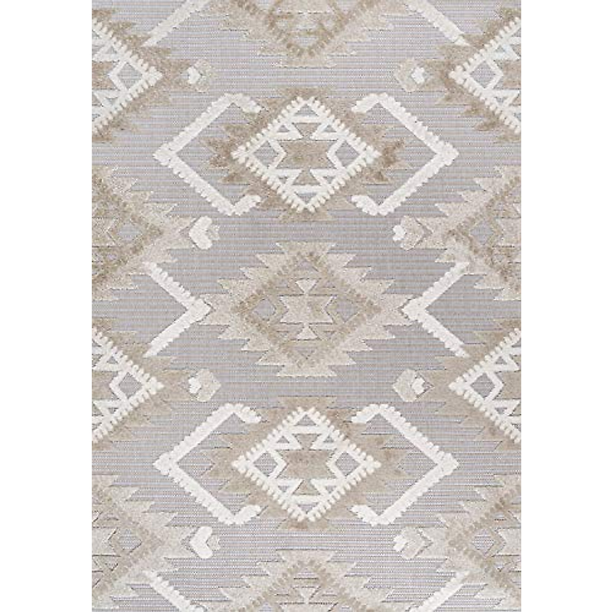 JONATHAN Y SBH107A-4 Sumak High-Low Pile Neutral Diamond Kilim Indoor Outdoor Area-Rug Bohemian Geometric Easy-Cleaning Bedroom Kitchen Backyard Patio Non Shedding, 4 ft x 6 ft, Beige/Gray