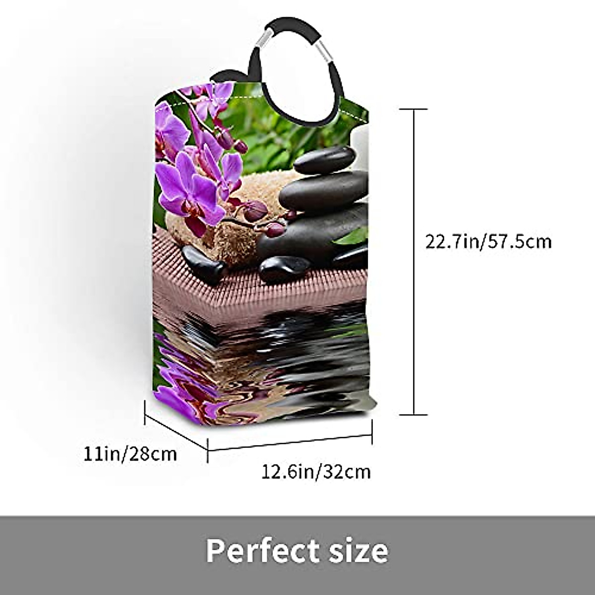 Wondertify Zen Basalt Stones Orchid Laundry Hamper Bamboo Black Pebble Rock Clothes Basket With Easy Carry Handles For Clothes Organizer Toys Storage