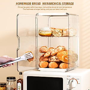 Ceinun Bread Box Food Grade Plastic Bread Box with Detachable Adjustable Divider Bread Storage and Organizer for Kitchen Clear White