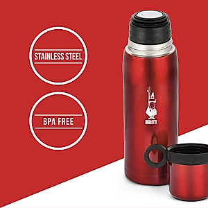 Bialetti - Stainless-steel Water Bottle 15,55oz with Lid/Cup: Double-Layered Vacuum Insulated, Keeps Drink Cold for 24 Hours and Hot for 12 Hours, Grey