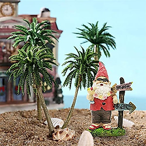 JIUMO Miniature Garden Gnome Fairy Garden Gnome Figurines Beach Gnome Figurines Outdoor Small Garden Gnomes Accessories Gnomes with Coconut Tree