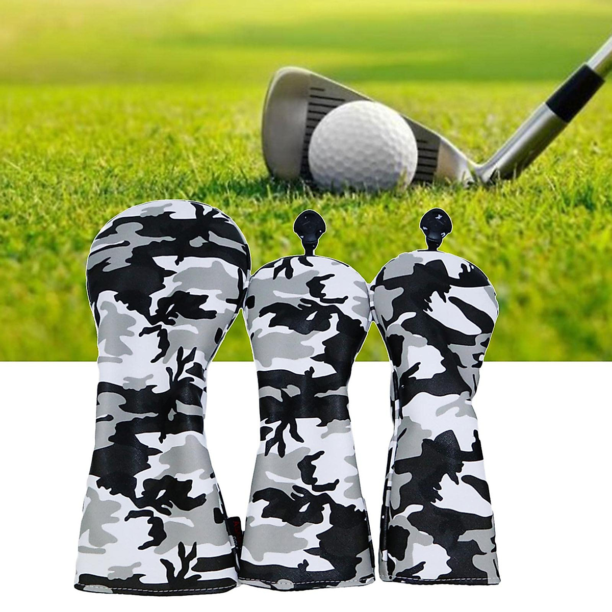 Milageto 3 PCS Waterproof Camouflage Golf Club Head Covers for Fairway Wood and Driver Headcover Black Camo Pattern with Number Tag - 3PCS No 1 3 5