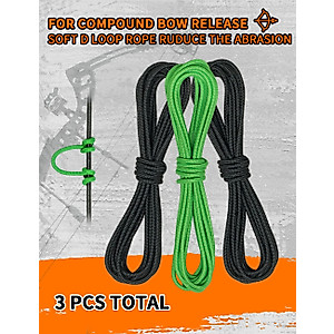 THREE ARCHERS Archery D Loop Rope for Compound Bow D Ring Buckle Release Nocking Loop Material（Pack 3） Bowstring Serving Thread D Loop Buckle (Black+Green)