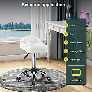 BFTOU White Rolling Stool Chair with Wheel Perfect for Home Work SPA Massage Height-Adjustable and Cost-Effective Swivel Stool with Low Back