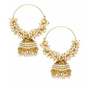 Crunchy Fashion Bollywood Stylish Traditional Indian Jewelry Meenakari Jhumka Earrings for Women, Large, Metal, cultured pearls