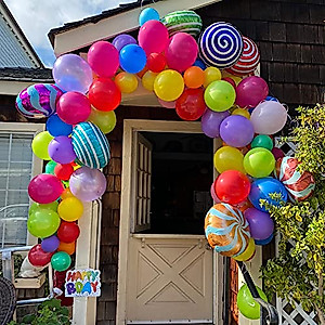 GIHOO Sweet Candy Balloon Garland Arch Kit, 90pcs 18inch Lollipop Foil Balloons, 5/10inch Rainbow Latex Balloons for Christmas Candyland Kids Birthday Party Baby Shower Decorations