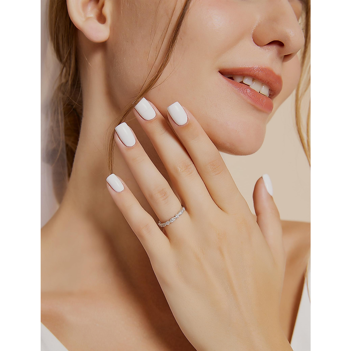 EAMTI 925 Sterling Silver Wedding Band for Women Cubic Zirconia Marquise & Round Milgrain Full Eternity Stackable Ring Size 7