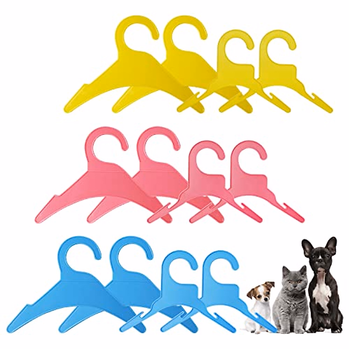 GKPONSX 12Pack Dog Clothes Hangers, 2 Size Plastic Pet Apparel Hanger Small Baby Hangers for Nursery Small Dog Puppy Cats Kitten Clothing Closet (Pink, Blue, Yellow)