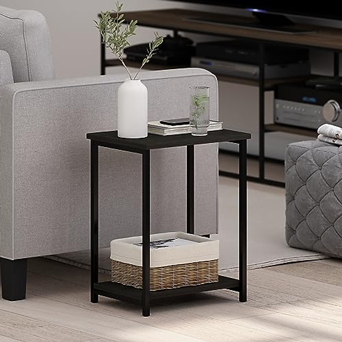 Furinno Simplistic Metal Frame End Table, 2-Pack, Espresso