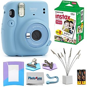 Fujifilm Instax Mini 11 Instant Camera (Sky Blue) – Fuji Instax Mini Film 20 Sheets – Instant Camera Accessory Bundle
