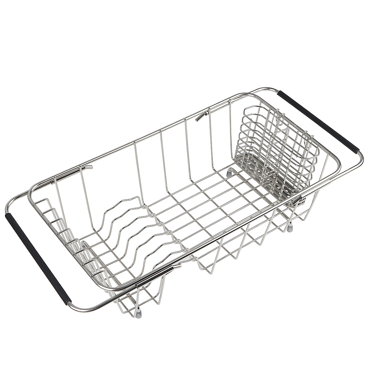 BTLATHA Sink Dish Drainer Rack, Expandable 304 Stainless Steel Dish Drying Rack Organizer with Stainless Steel Utensil Rack, Adjustable 14.96" to 20.59" Inside The Sink (up to 7 Upright Utensils).
