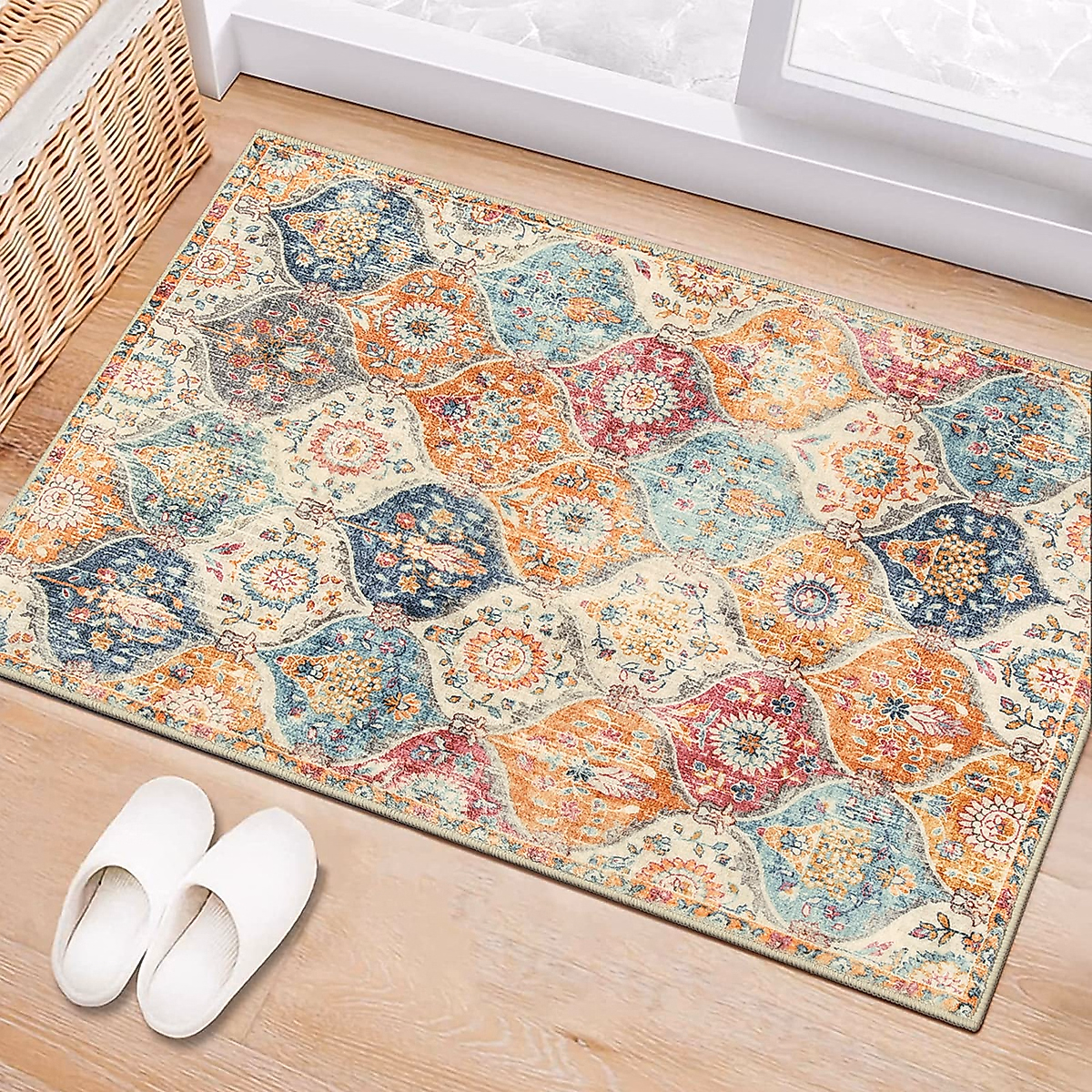 Lahome Moroccan Trellis Area Rug, 2x3 Entry Rug Non-Slip Washable Indoor Door Mat, Small Oriental Accent Throw Rug for Bedroom Kitchen Entryway Bathroom (Cream, 2x3ft)