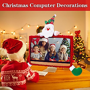 LONG7INES Christmas Computer Monitor Cover, Elastic Xmas Decorations Reindeer Computer Monitor Border Cover, Elastic Laptop Computer Cover for Xmas Home Office Decor and New Year Gift Ideas (Santa)
