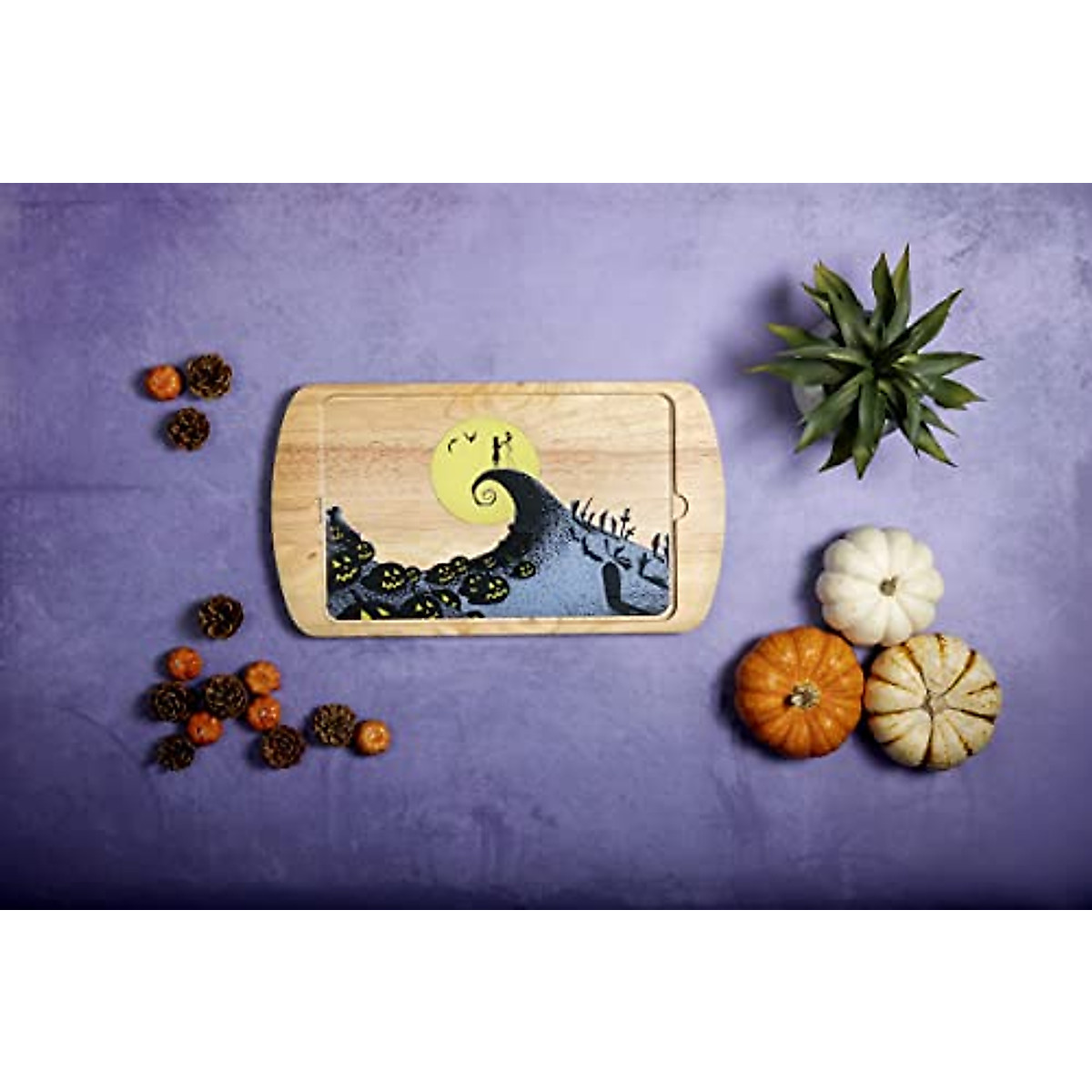 TOSCANA - a Picnic Time brand - Nightmare Before Christmas Jack & Sally - Billboard Glass Top Serving Tray, (Parawood)