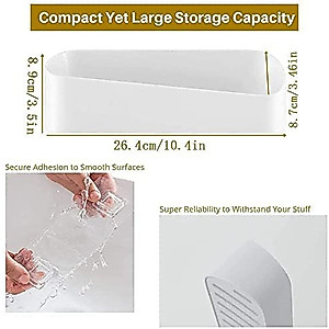 SUNFICON 2 Pack Adhesive Bathroom Shelf Organizer Shower Caddy No Drilling Shower Shelf Bath Essentials Shampoo Spice Holder 4 Clear Adhesives for Shower Room Bathroom Kitchen White