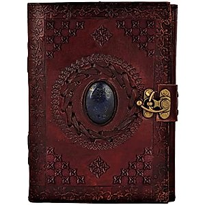 RUSTIC TOWN Leather Bound Journal for Men Women with Semi-Precious Stone & Buckle Closure - Book of Shadow Handmade Leather Travel Writing Notebook Diary Gift for Him Her