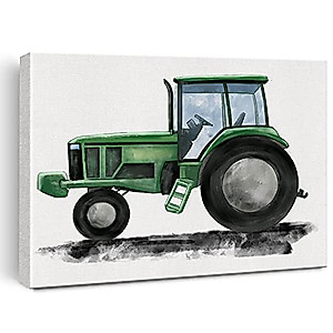 Tractor Canvas Wall Art Watercolor Transportation Vehicles Tractor Canvas Painting Prints for Home Boys Bedroom Nursery Wall Decor Framed Artwork Gifts(12x15 Inch)