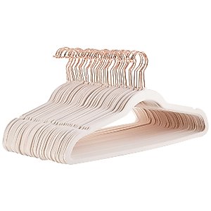 Amazon Basics Slim, Space-Saving, Velvet, Non-Slip, Sturdy Suit Clothes Hangers, Pack of 50, Blush Pink/Rose Gold