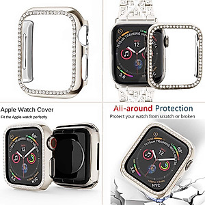 SUPOIX Compatible with Apple Watch Band 40mm + Case, Women Jewelry Bling Diamond Rhinestone Replacement Metal Strap &Soft TPU Protector Case for iWatch Series 6/5/4/SE(Starlight)